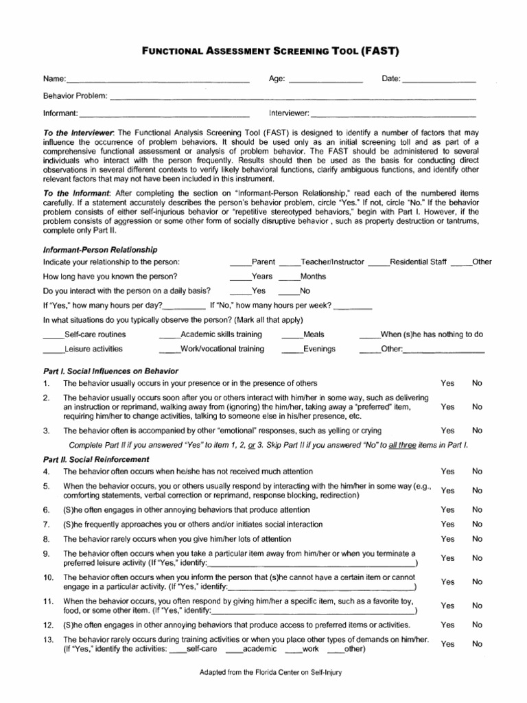 Functional Assessment Tool For Behavior PDF | PDF | Reinforcement ...