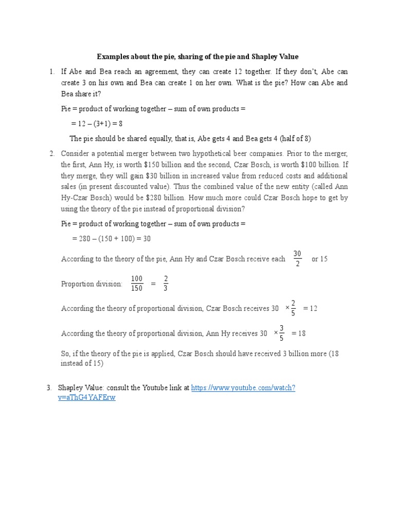 Pie Theory and Shapley Value Explained | PDF