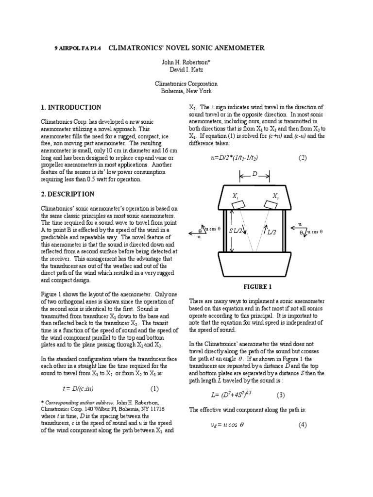 Climatronics' Novel Sonic Anemometer: U D/2 (1/t - 1/t) | PDF ...