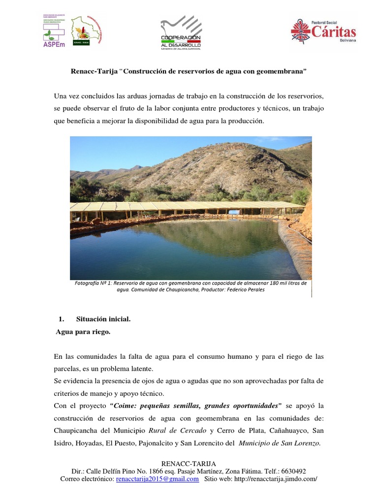 Construcción de Reservorios de Agua Con Geomembrana | PDF | Riego ...