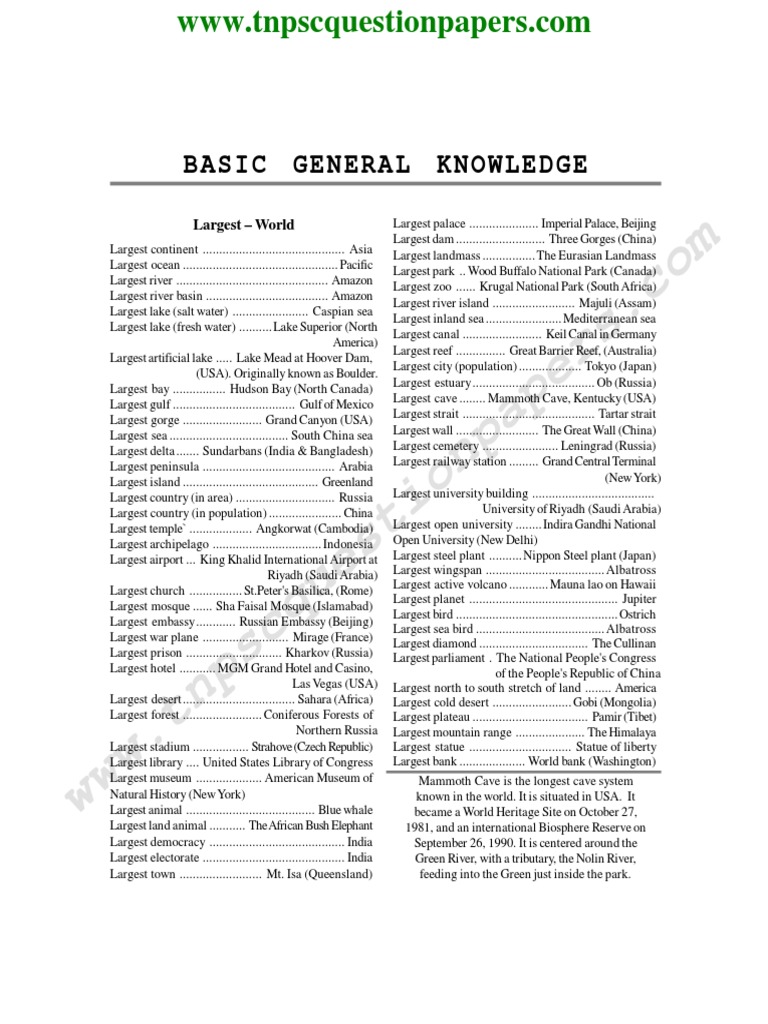 General Knowledge | PDF | Mount Everest | Canyon