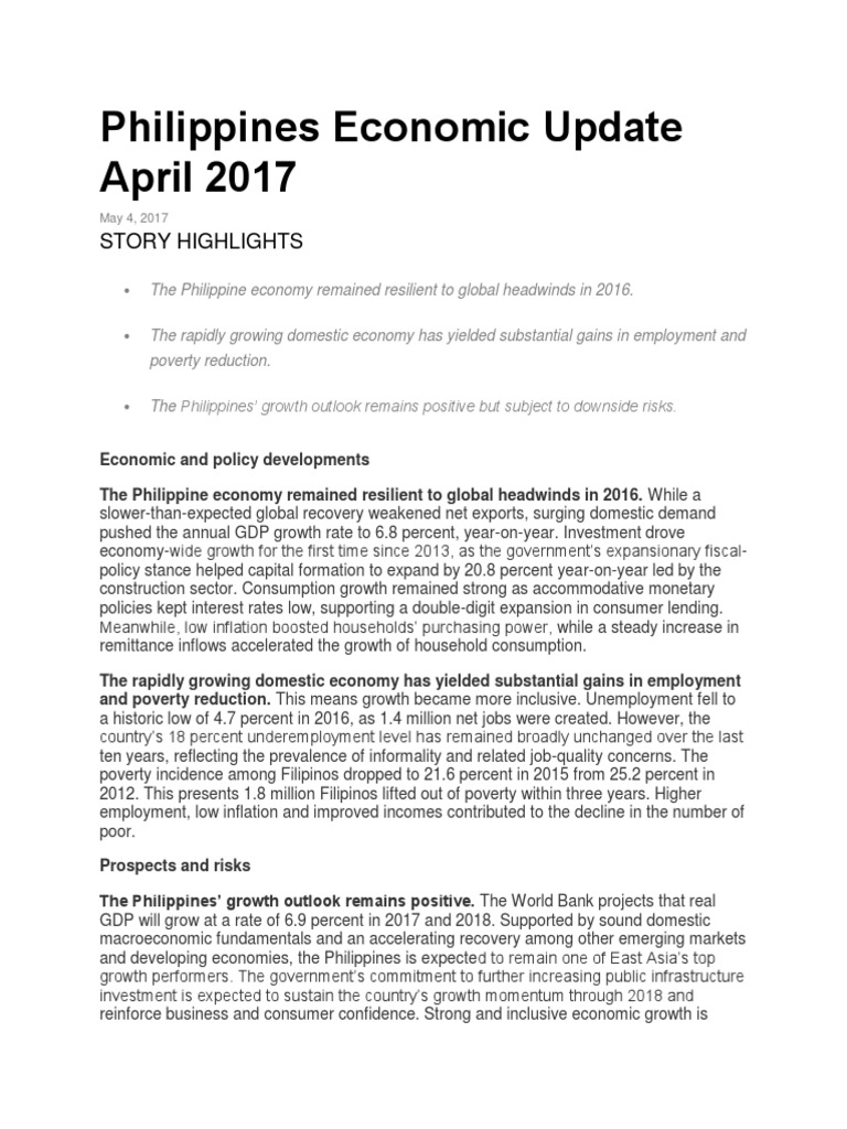 Philippines Economic Update April 2017 | PDF | Inflation | Philippines