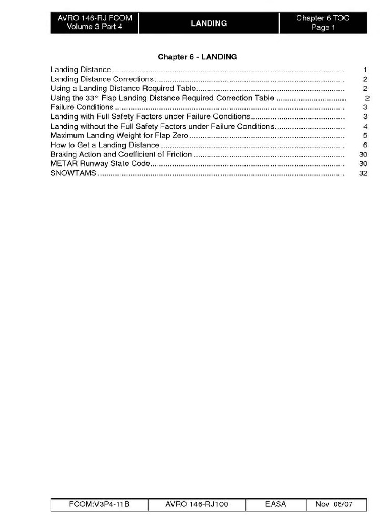 Landing Distance Requirements and Calculations for the AVRO 146-RJ ...