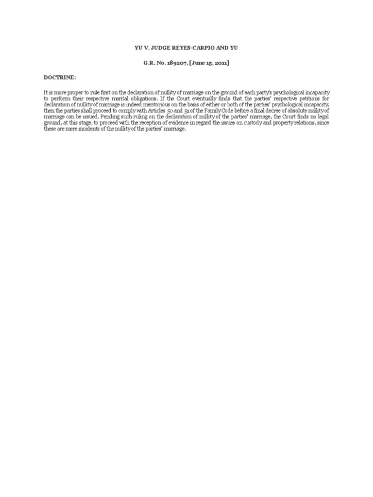 Yu V. Judge Reyes-Carpio and Yu G.R. No. 189207, (June 15, 2011 ...