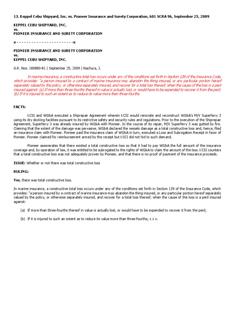 Keppel Cebu Shipyard, Inc. vs. Pioneer Insurance and Surety Corporation ...