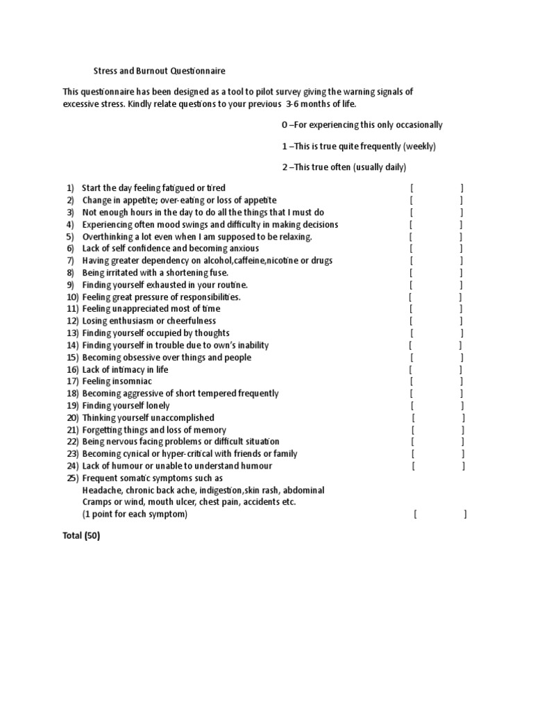 Stress and Burnout Questionnaire Gug | PDF | Occupational Burnout ...