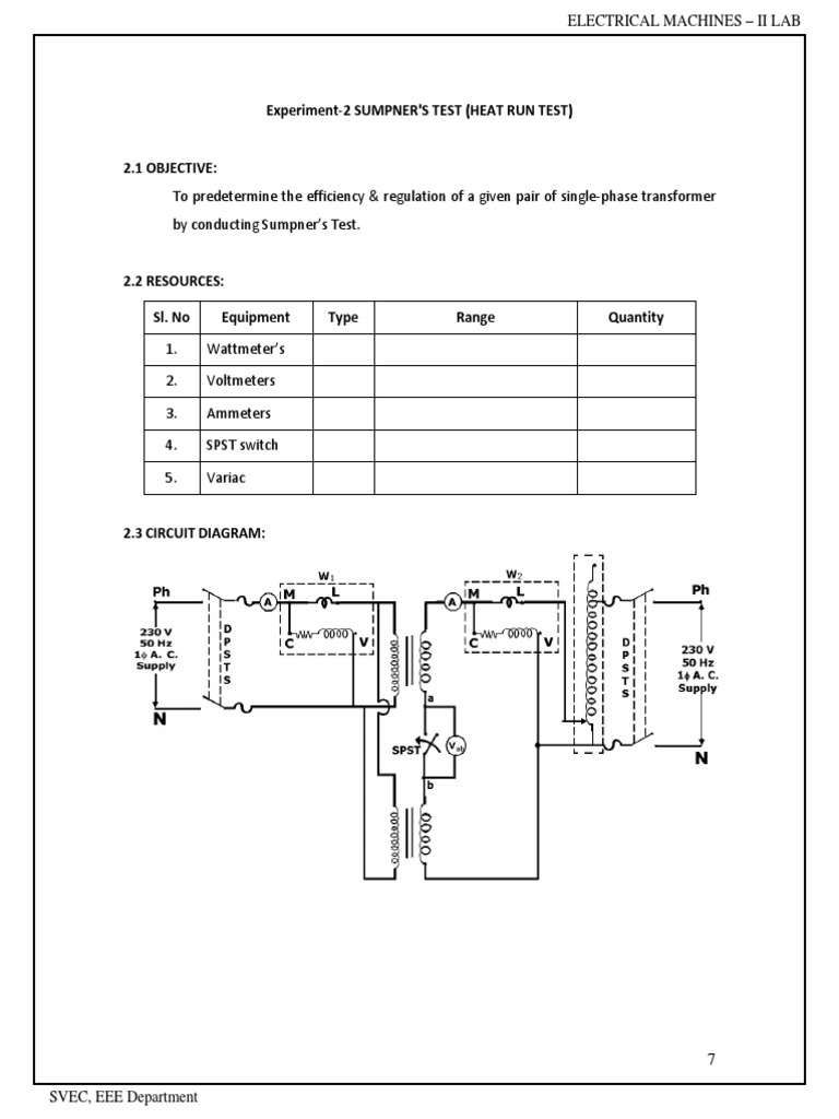 2.sumpner's Test On A Pair of Single Phase Transformers | PDF ...