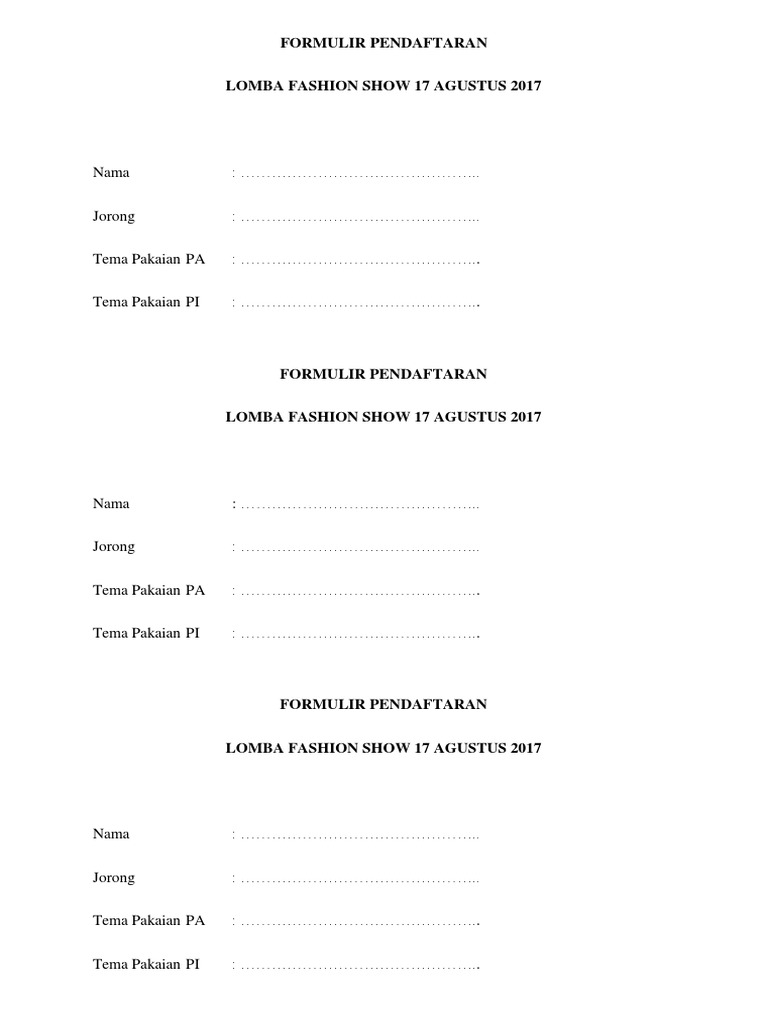 FORMULIR PENDAFTARAN 17 Agustus | PDF