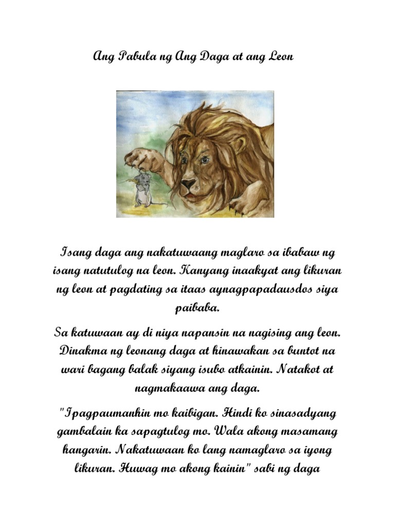 Ang Pabula NG Ang Daga at Ang Leon | PDF