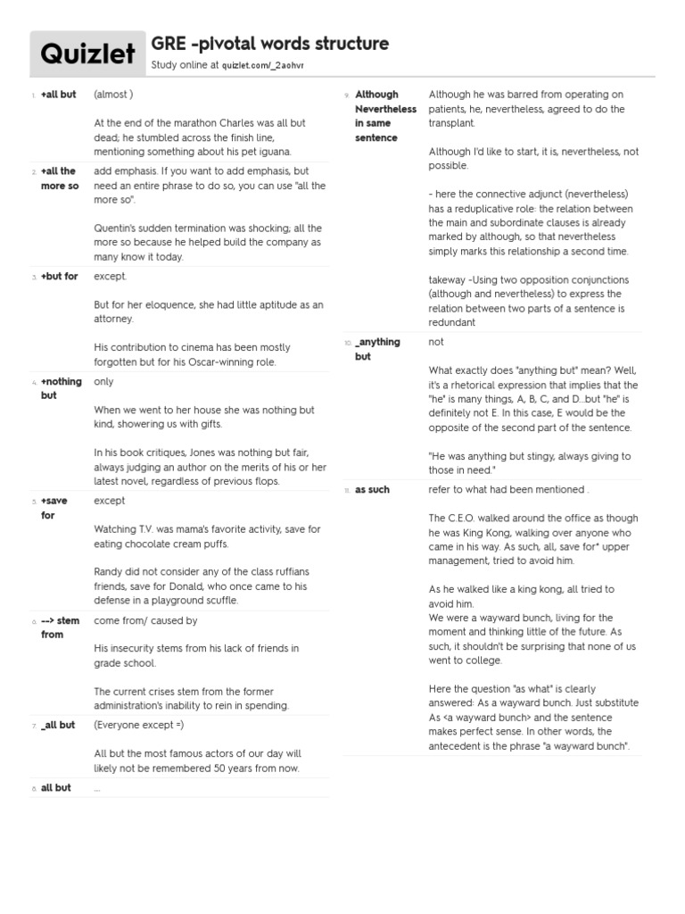 GRE - Pivotal Words StructurE | Download Free PDF | Sentence ...