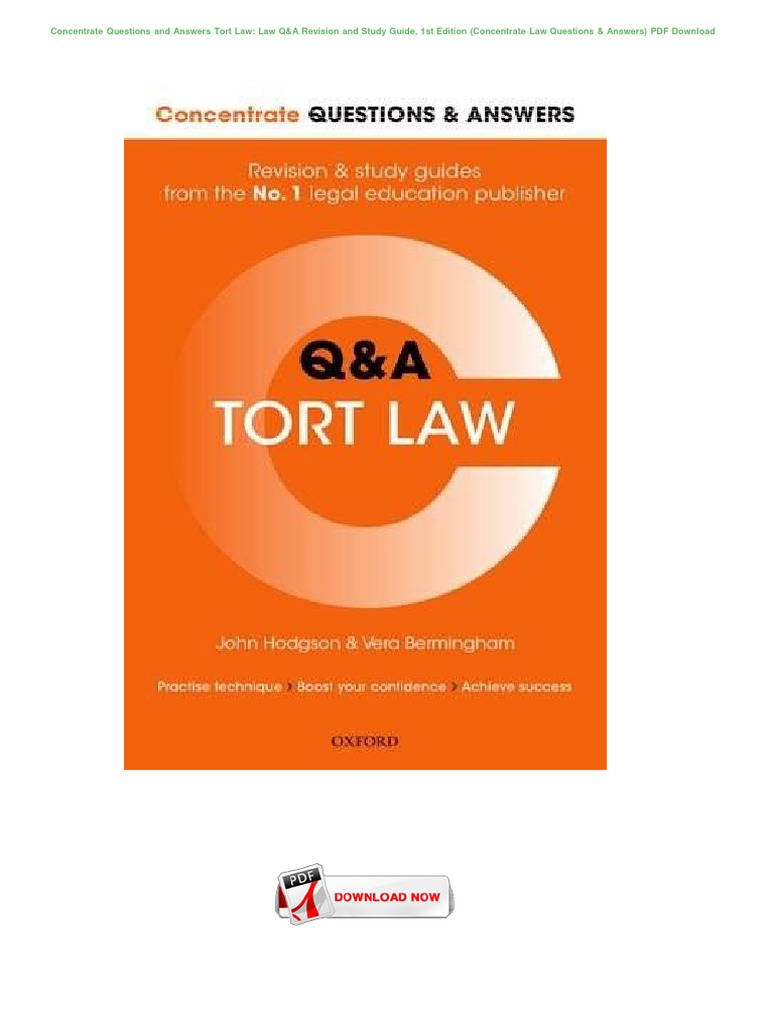 Concentrate Questions and Answers Tort Law Law Q&A Revision and Study ...