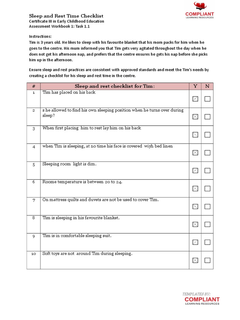 Sleep and Rest Checklist1 | PDF | Bedding | Night