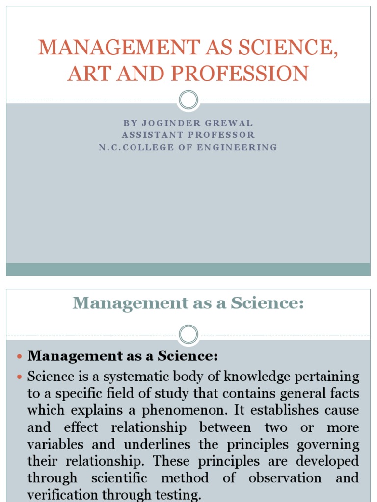 Management As Science, Art and Profession | PDF | Profession | Science