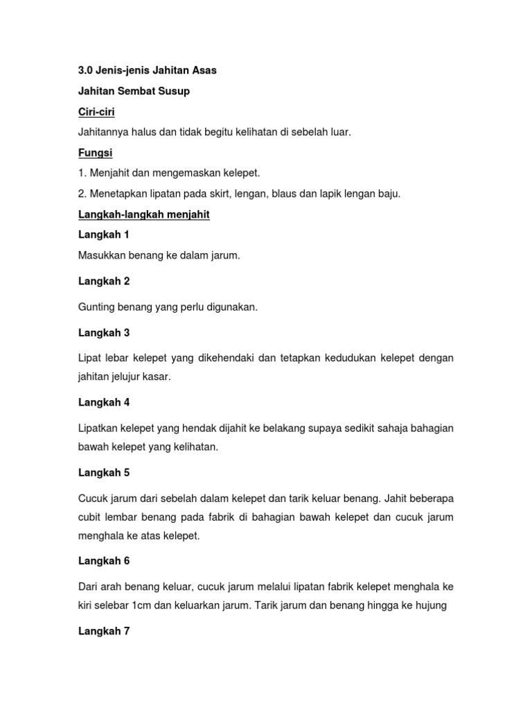 Sembat Susup, Jelujur Halus, Lubang Butang | PDF | Karier & Perkembangan | Gaya Hidup