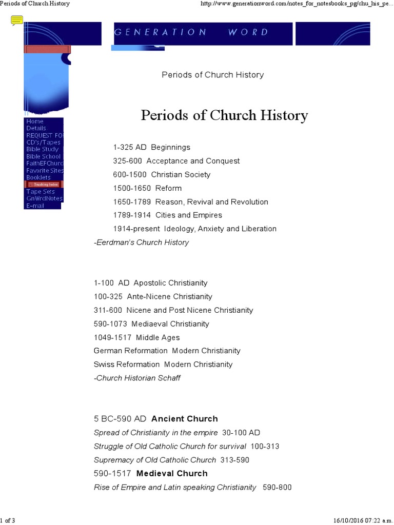 Periods of Church History | PDF | Christianity In The 1st Century ...