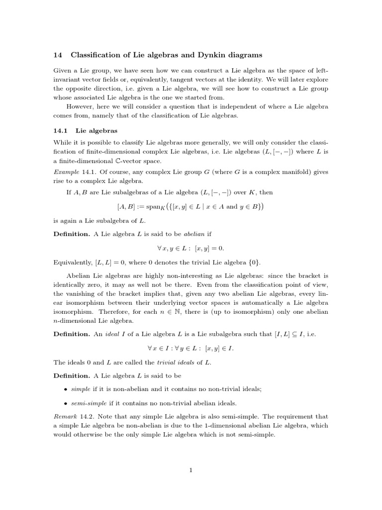 Lecture 14 - Classification of Lie Algebras and Dynkin Diagrams ...