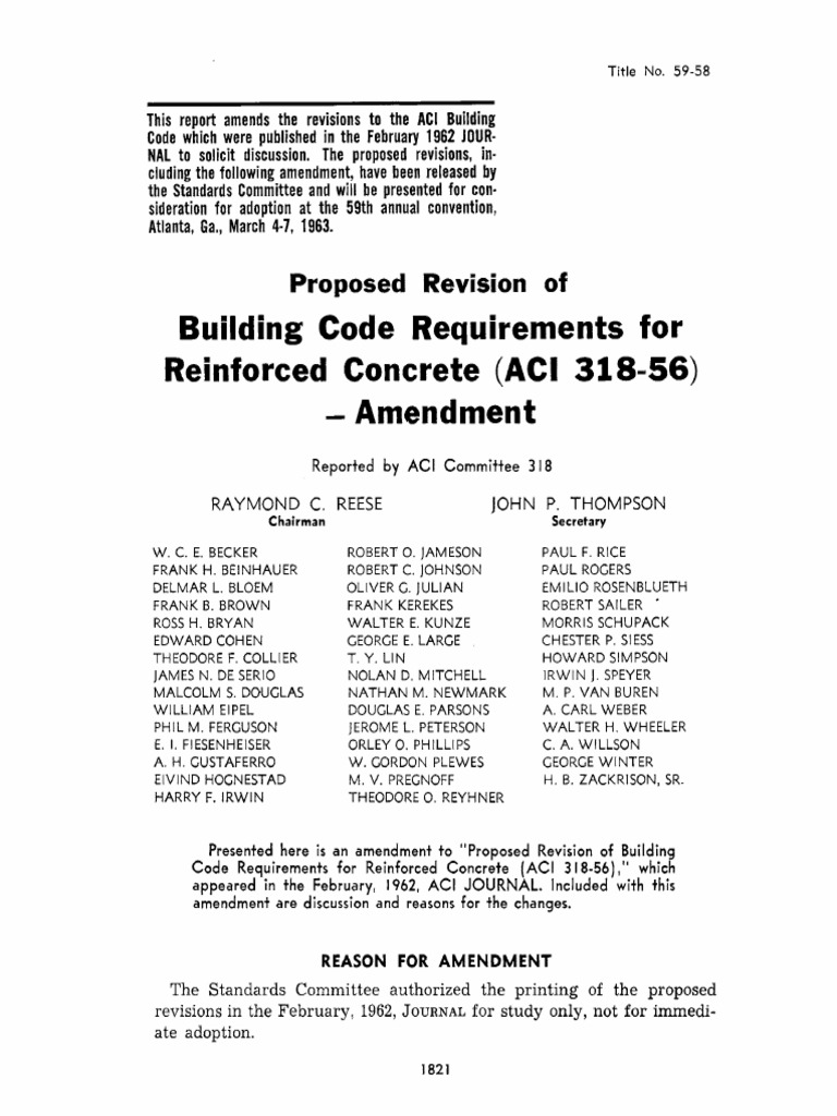 Proposed Revision of ACI Code 318-56 - Jl59-58 | PDF | Bending ...
