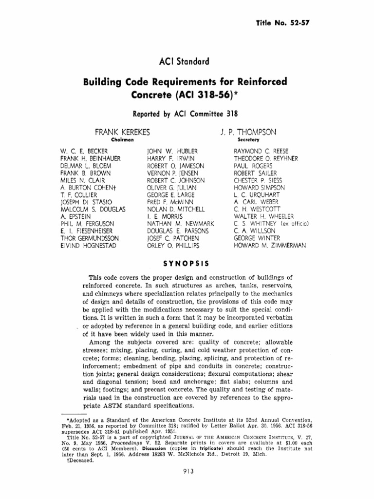 ACI 318-56 - Building Code Requirements Joint Commitee | PDF | Beam ...