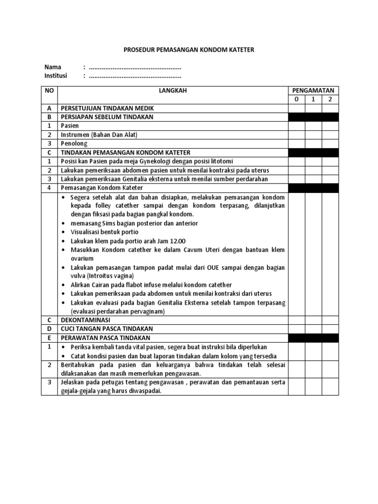 Checklist Pemasangan Kondom Kateter | PDF
