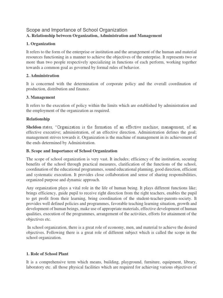 Scope and Importance of School Organization | PDF | Goal | Curriculum