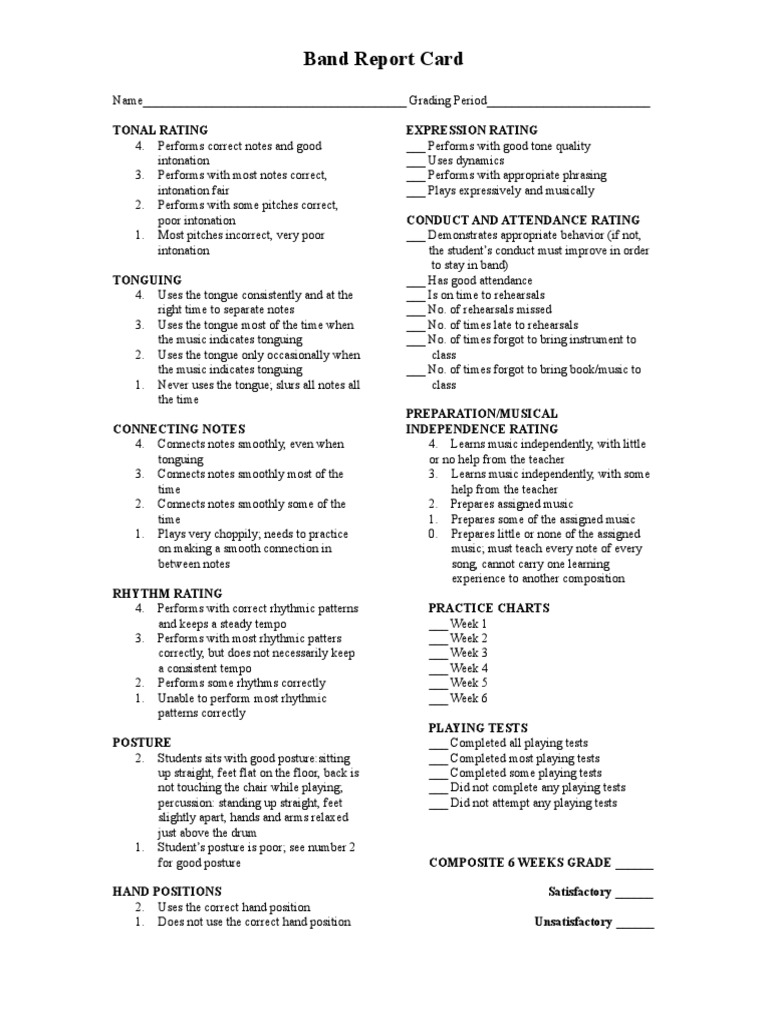 Elementary Band Report Card | PDF | Rhythm | Sound