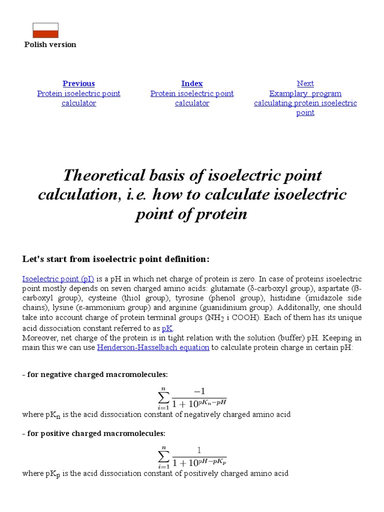 Theoretical Basis of Isoelectric Point Calculation, I.E. How To ...