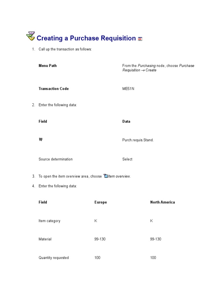Creating A Purchase Requisition: Menu Path | PDF | Computer Data | Computing