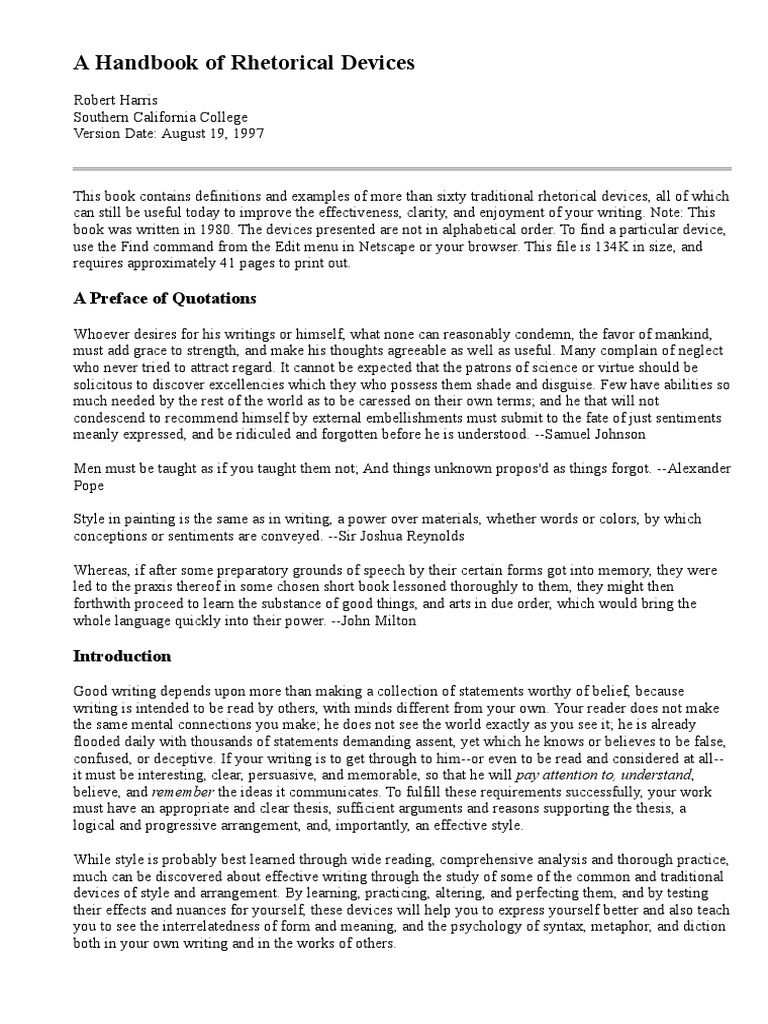 A Handbook of Rhetorical Devices | PDF | Sentence (Linguistics) | Rhetoric