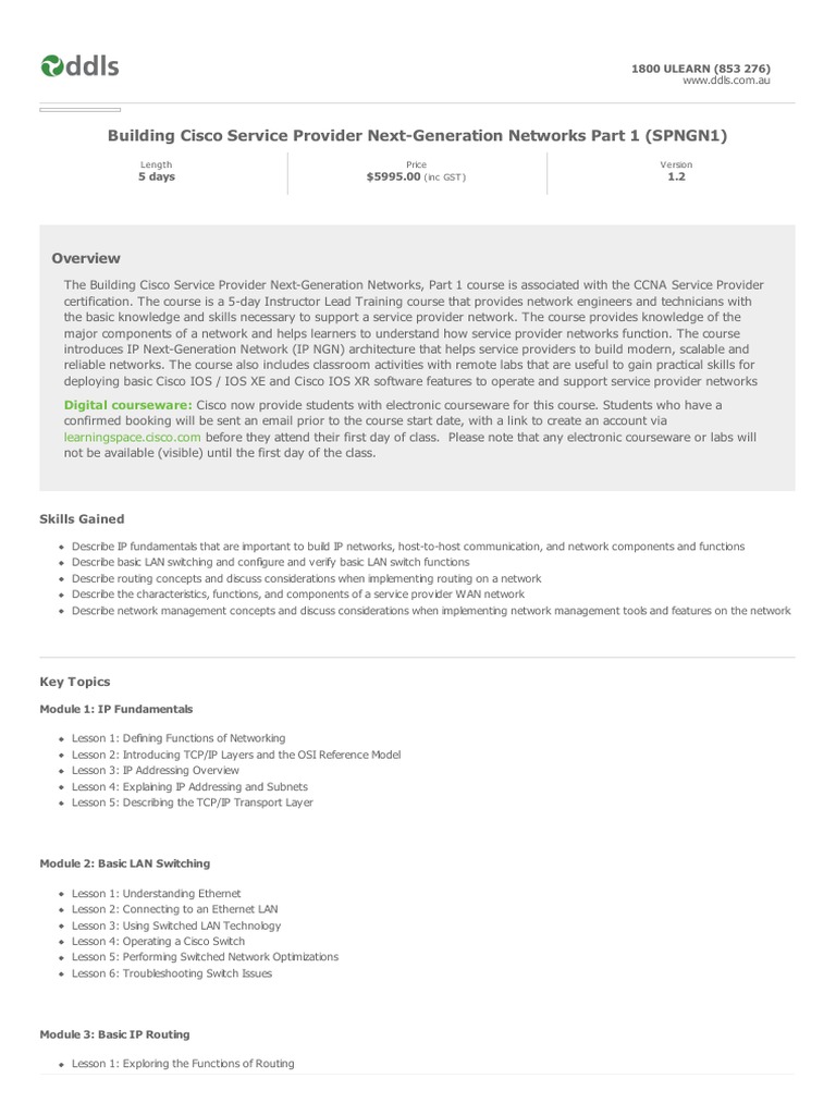 Building Cisco Service Provider NextGeneration Networks Part 1 SPNGN1 ...