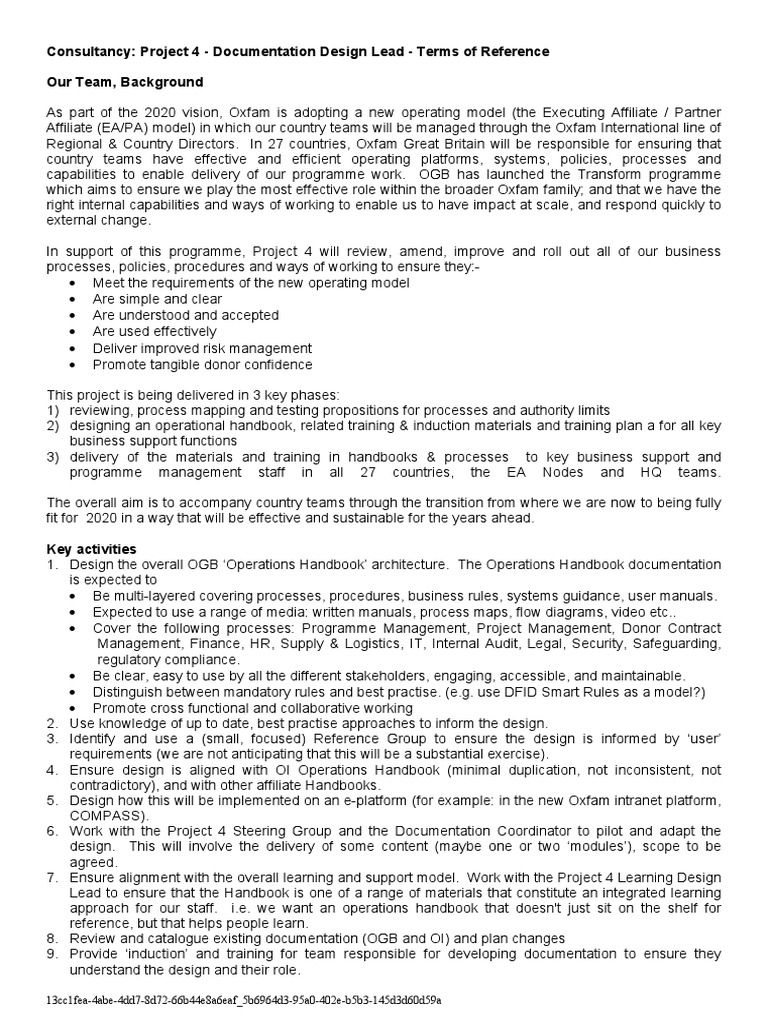 Consultancy: Project 4 - Documentation Design Lead - Terms of Reference ...