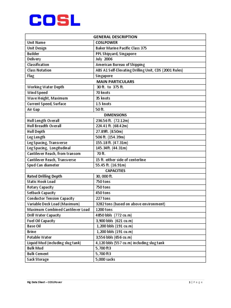 General Description: Coslpower | PDF | Oil Well | Pump