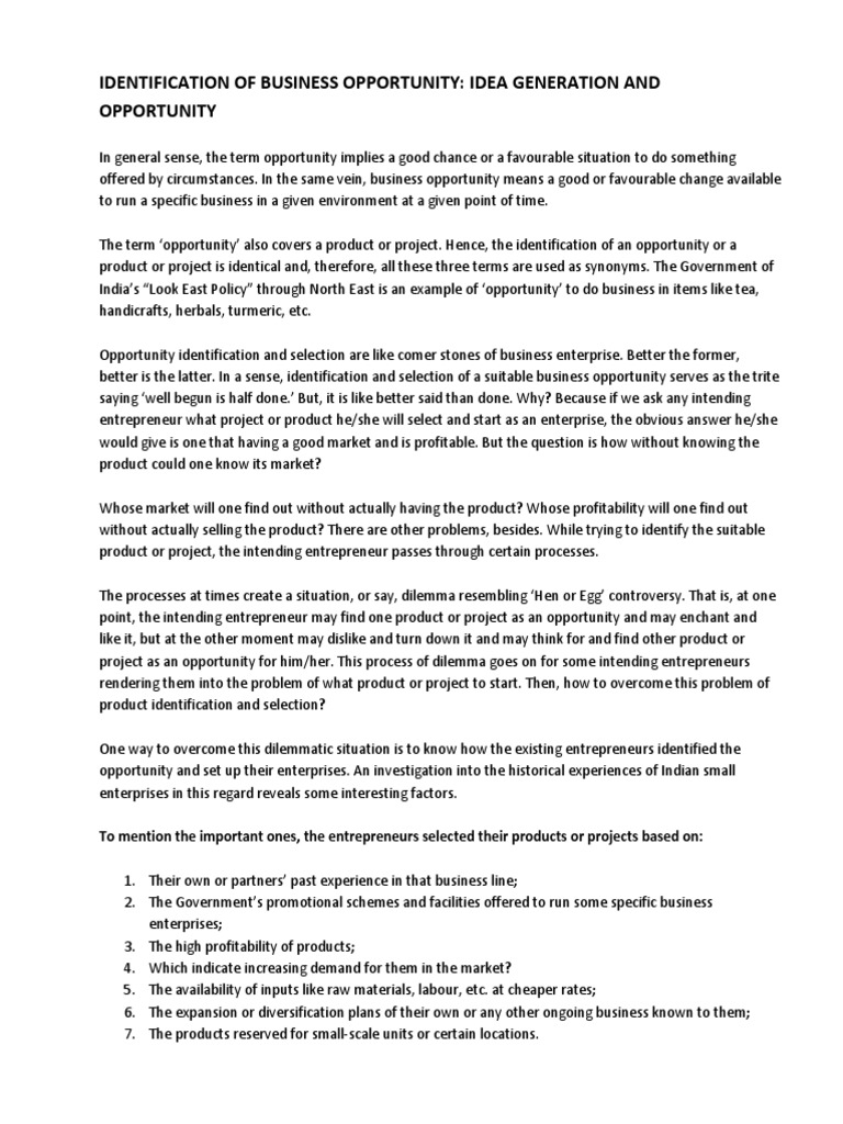 Identifying Business Opportunities Guide | PDF | Brainstorming ...