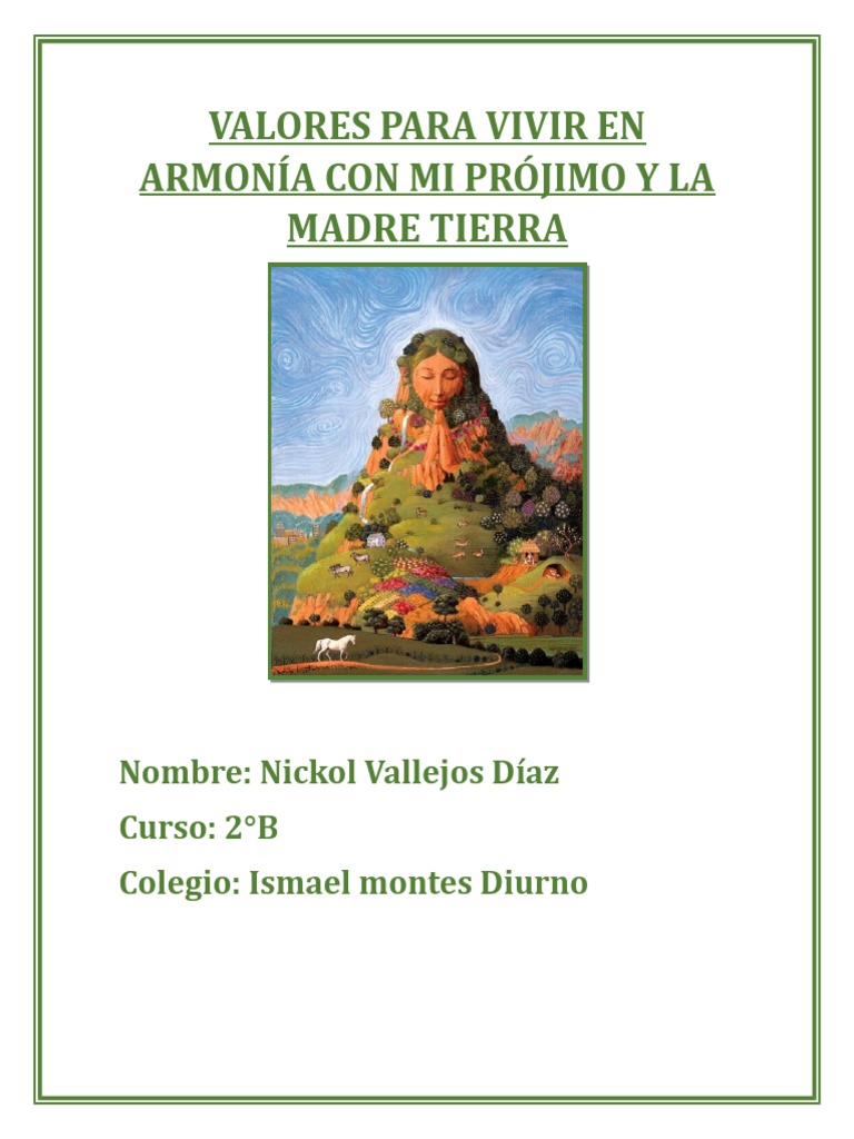 Valores para Vivir en Armonía Con Mi Prójimo y La Madre Tierra | PDF ...