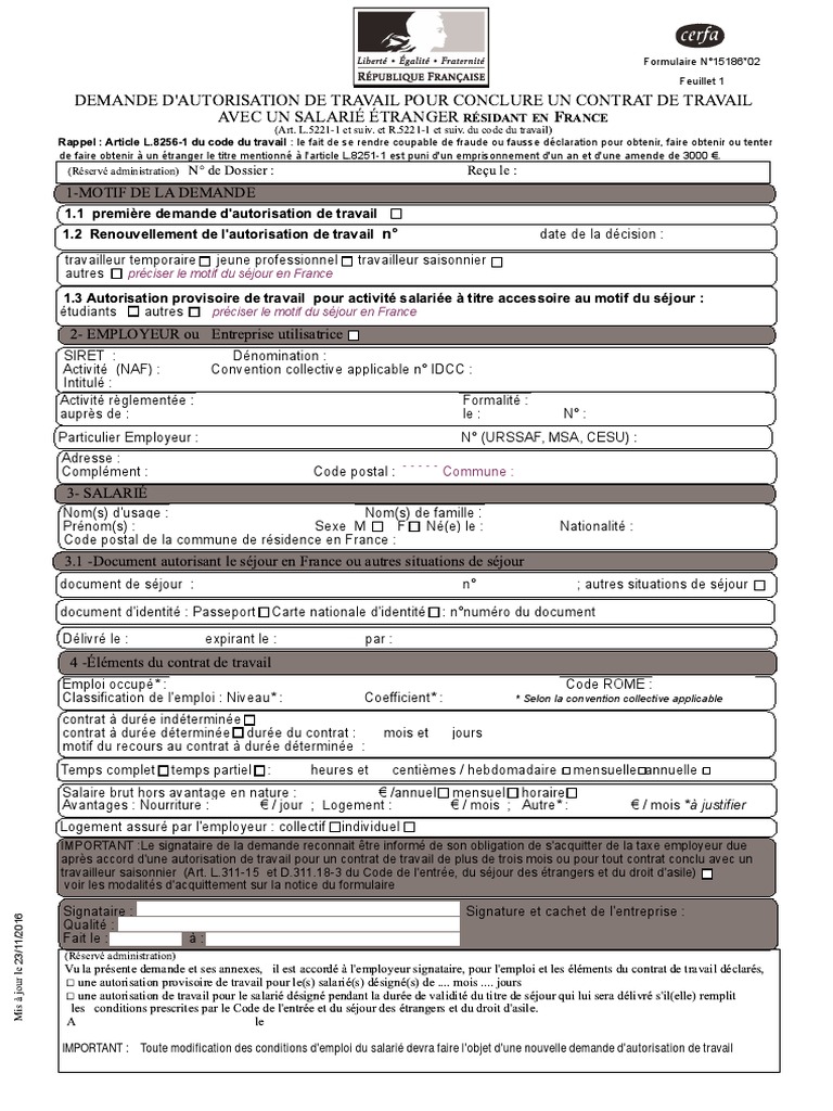 Cerfa 15186-02 PDF | PDF | Convention collective | Travail à temps partiel