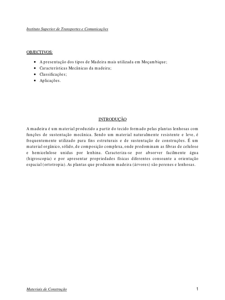 Tipos de Madeira em Moçambique | PDF | Madeira | Materiais