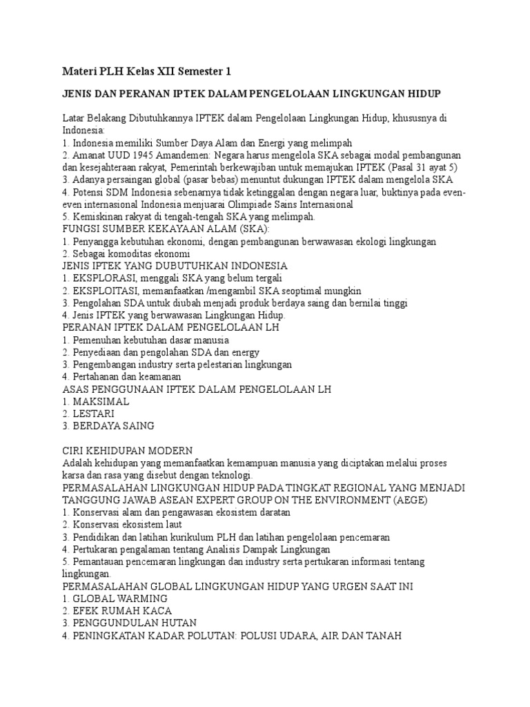 Materi PLH Kelas XII Semester 1 | PDF | Teknologi & Rekayasa