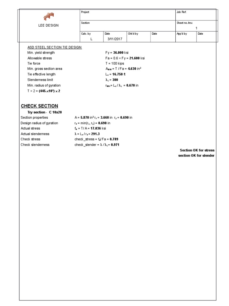 Asd Steel Section Tie Design | PDF