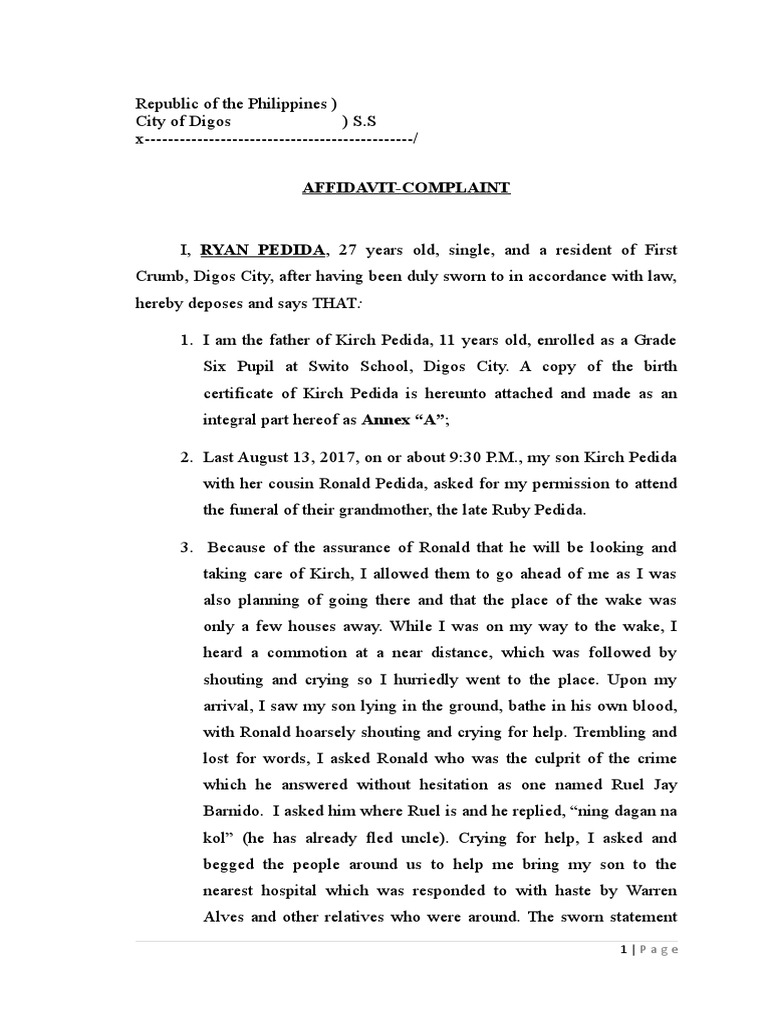 Complaint Affidavit - Murder | Violence | Crimes