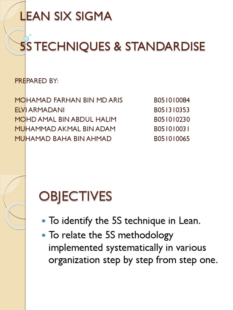 Lean Six Sigma 5S Techniques & Standardise | PDF | Lean Manufacturing