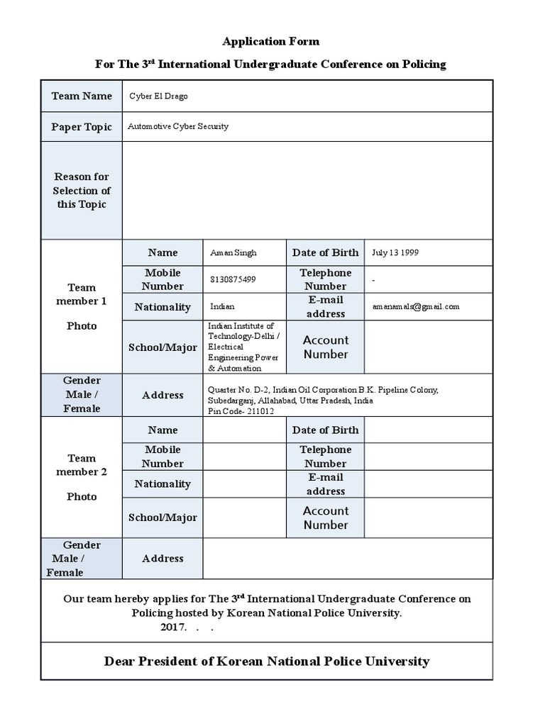 Application Form For The 3 International Undergraduate Conference On ...