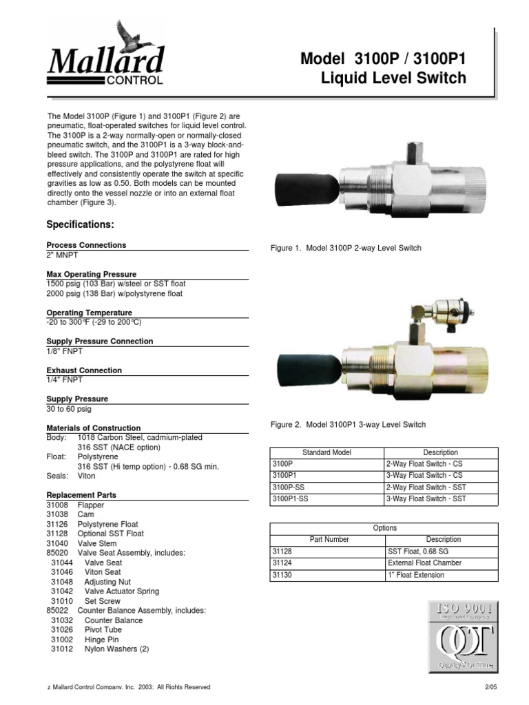Mallard 3100P & 3100P1 Level Control.pdf | Valve | Switch