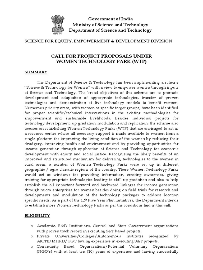 Call For Project Proposal Under WTP 2015 | PDF | Appropriate Technology ...