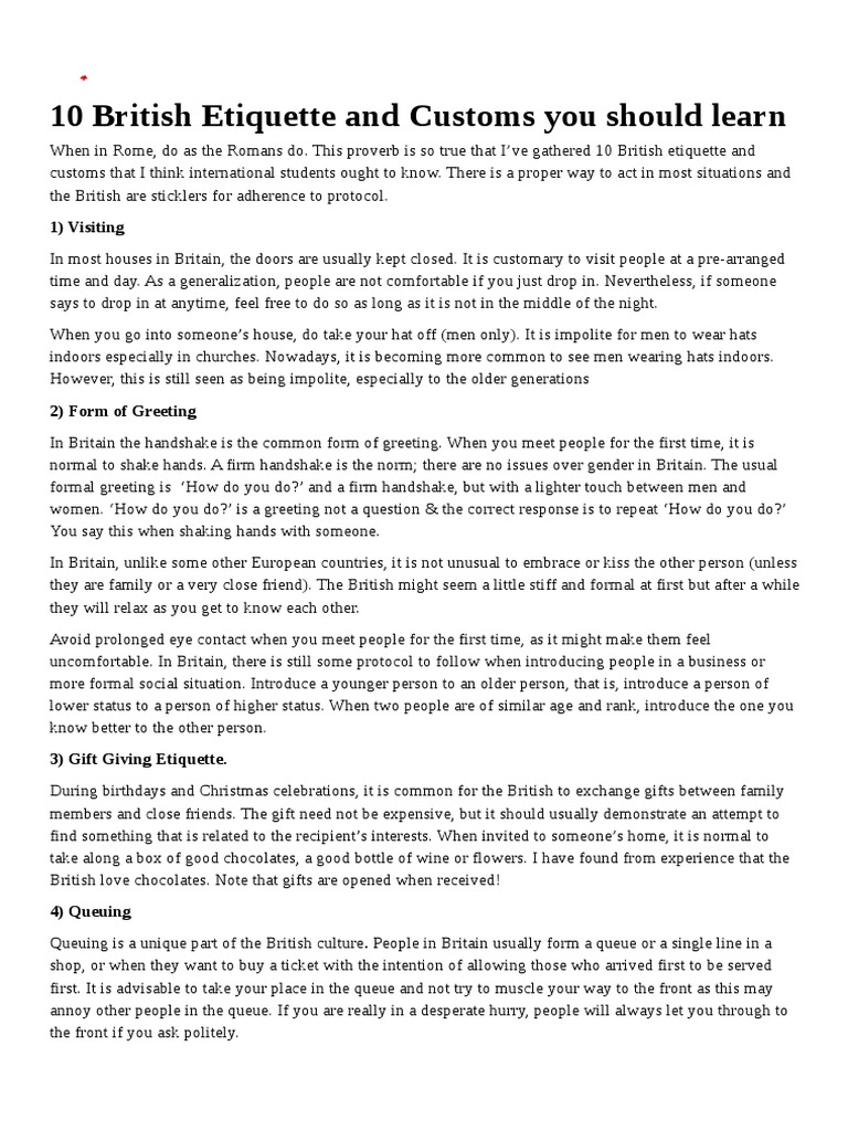 10 British Etiquette and Customs You Should Learn: 1) Visiting | PDF ...