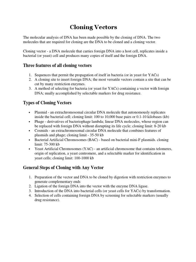 Cloning Vectors | PDF