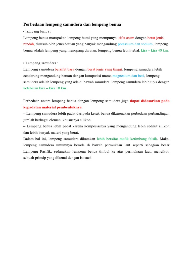 Perbedaan Lempeng Benua Dan Lempang Samudera | PDF