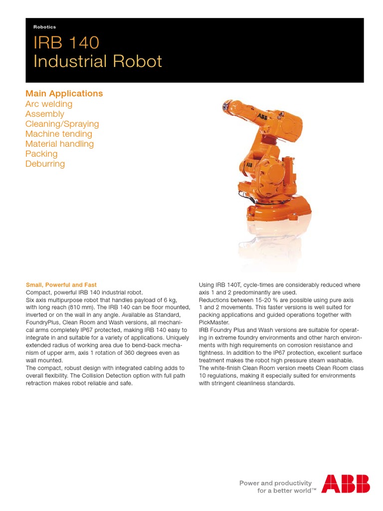 Data Sheet IRB 140 | Download Free PDF | Robot | Robotics