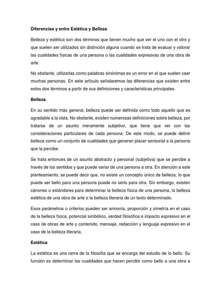 Diferencias entre Belleza y Estética | PDF | Estética | Belleza