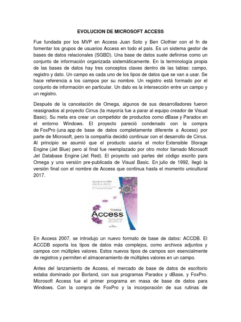 Evolucion de Access | PDF | acceso Microsoft | Microsoft