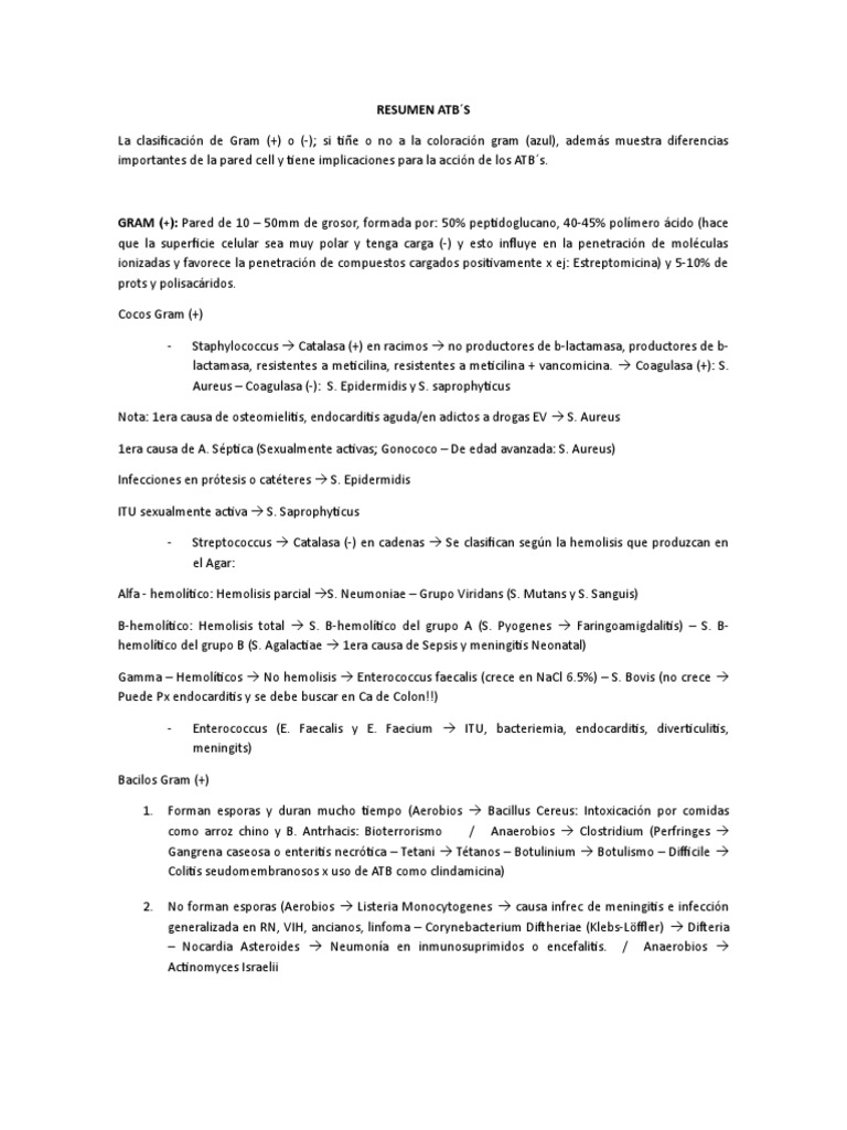 Resumen Atb | PDF | Penicilina | Staphylococcus Aureus