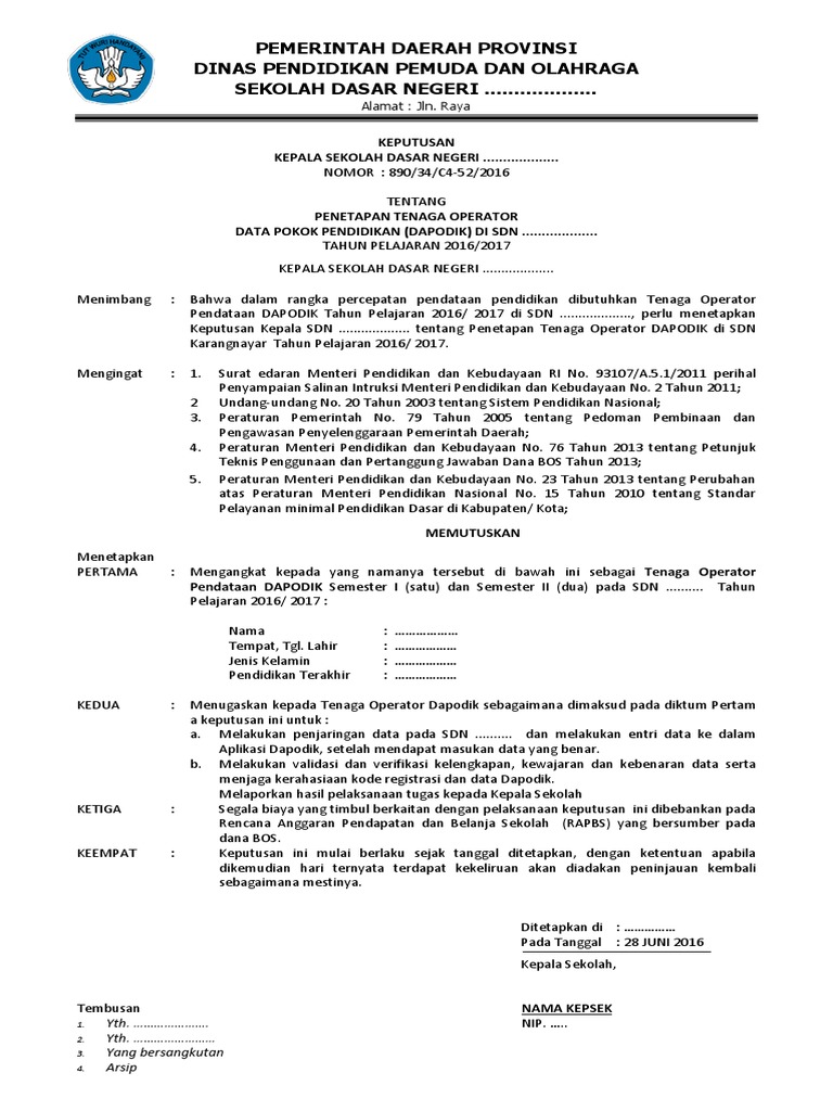 Contoh Format SK Operator Sekolah | PDF